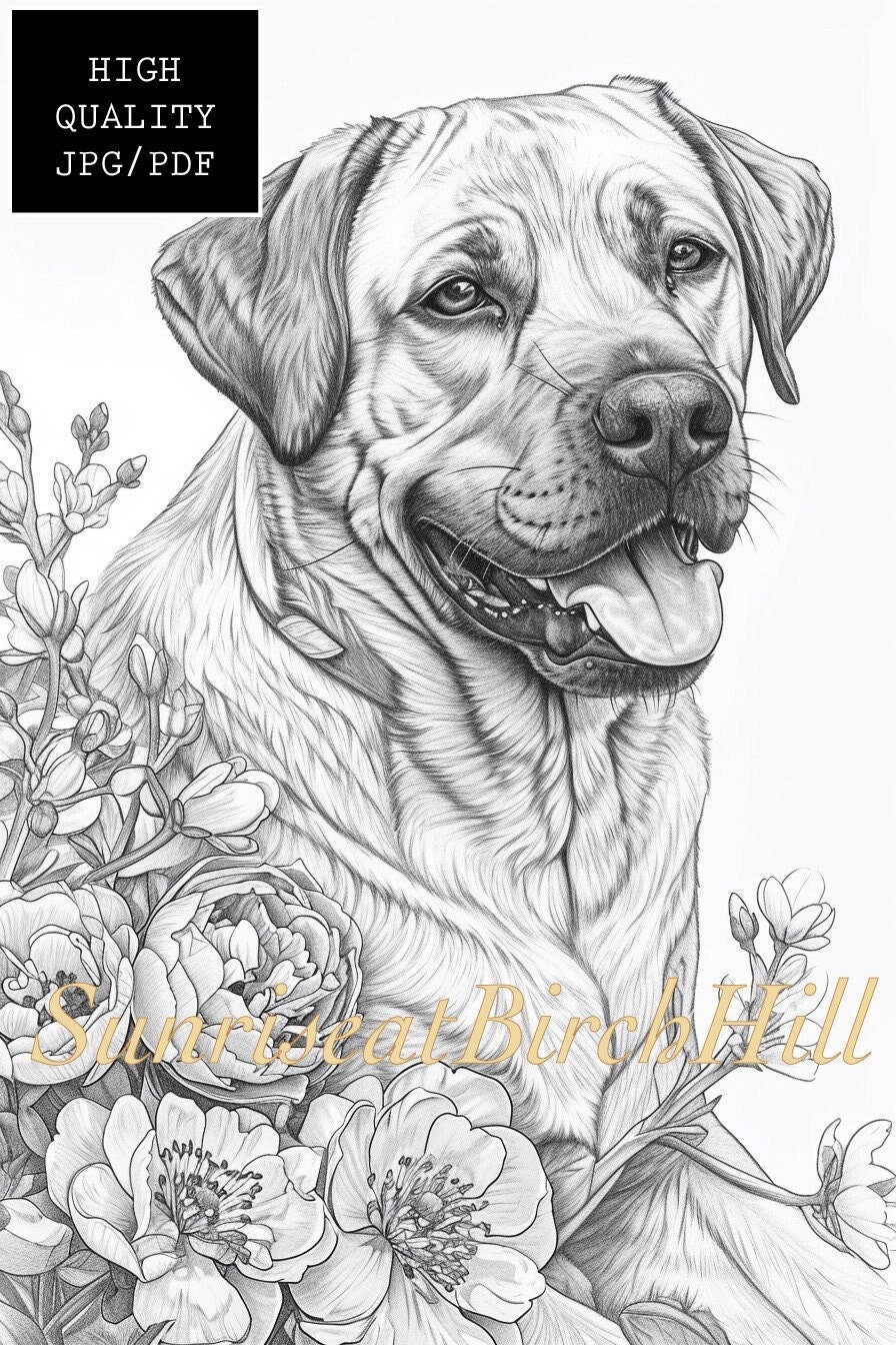 Labrador Retriever Dog Coloring Page/sheet, Adult Teen Printable ...