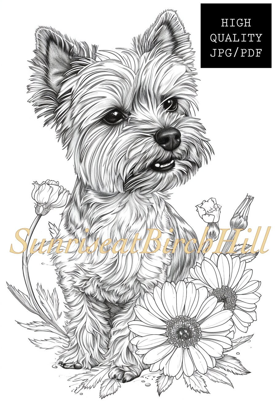Yorkshire Terrier Dog Coloring Page/sheet, Adult/teen Printable ...