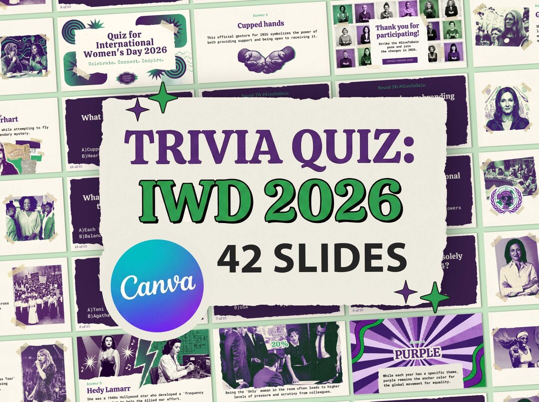 International Women's Day Trivia Quiz | 70s Retro Canva Template ...