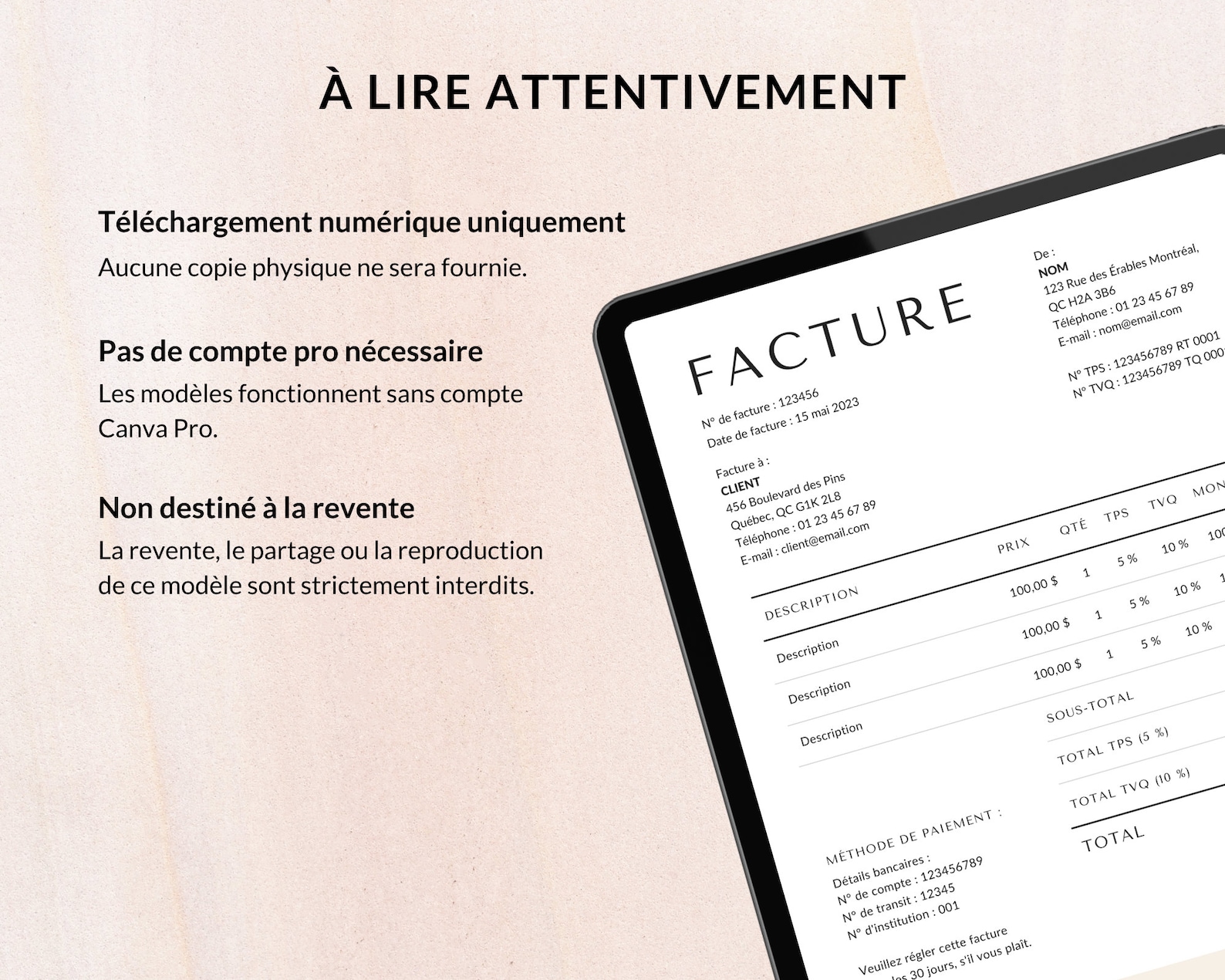 Modèle De Facture Canva French Creator Invoice Template Canada UGC ...