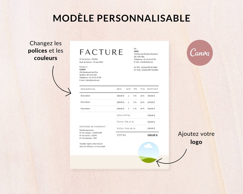 Modèle De Facture Canva French Creator Invoice Template - Etsy