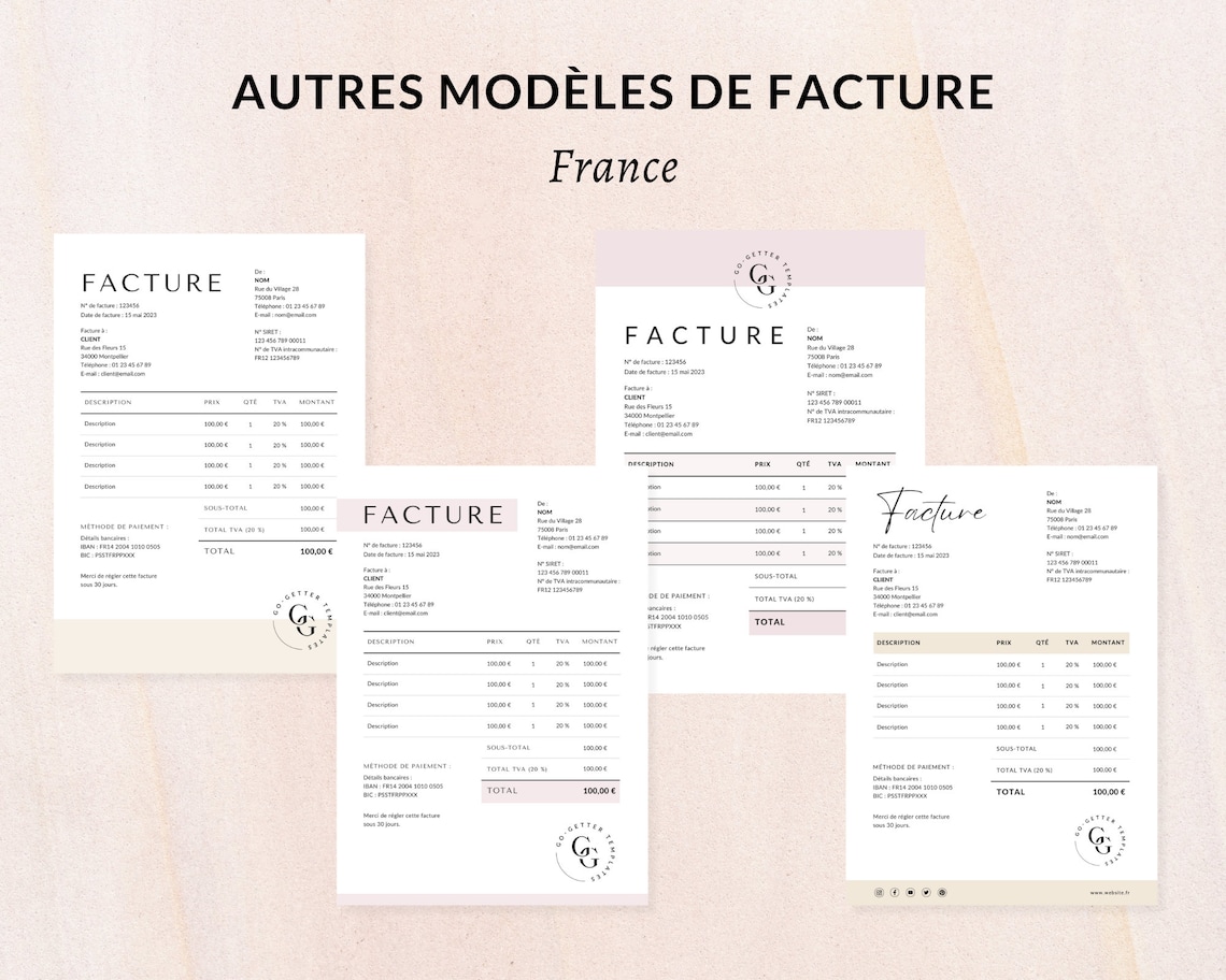 Modèle De Facture Canva French Creator Invoice Template Canada UGC ...