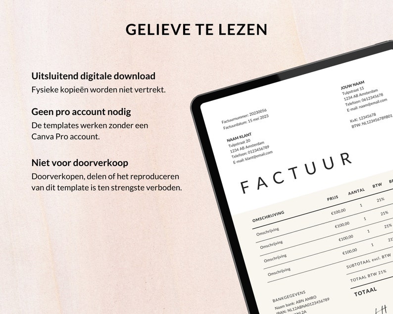 Factuur Template Canva Dutch Invoice Template for Creators Creatives ...