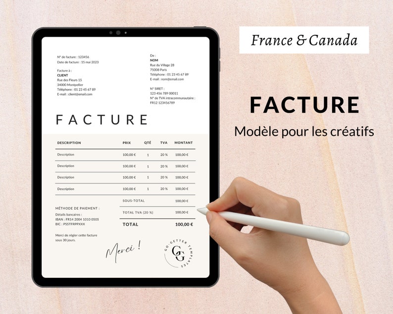 Modèle De Facture Canva French Creator Invoice Template Canada UGC ...