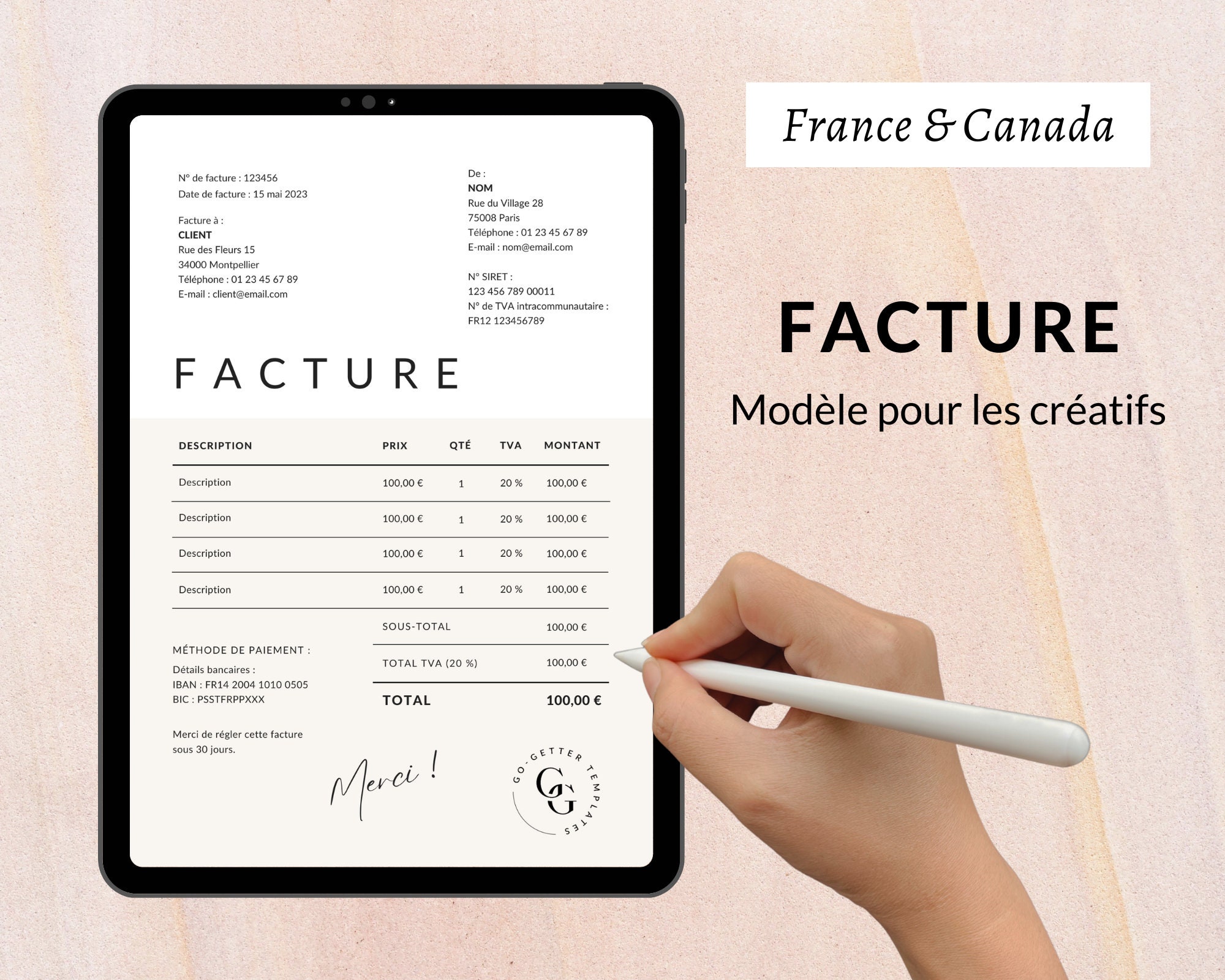 Modèle De Facture Canva French Creator Invoice Template Canada UGC ...