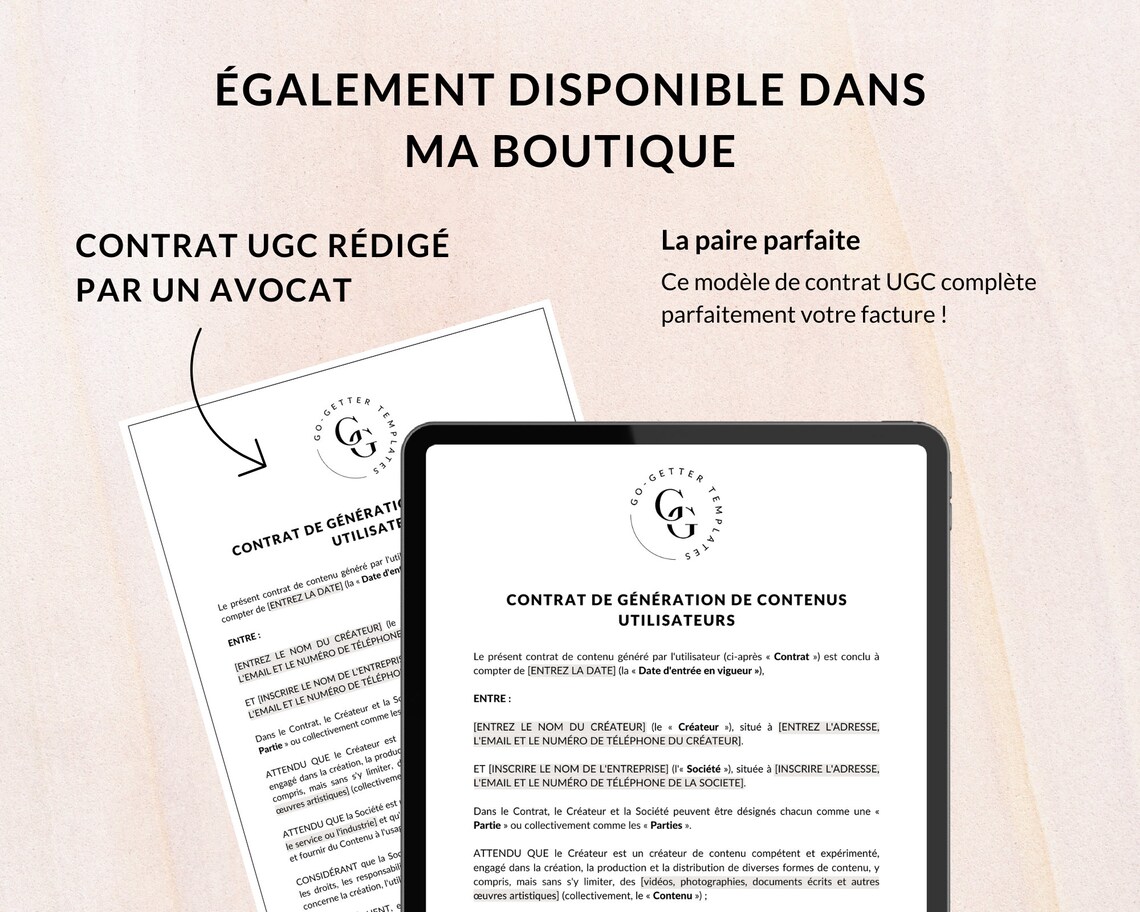 Modèle De Facture Canva French Creator Invoice Template Canada UGC ...