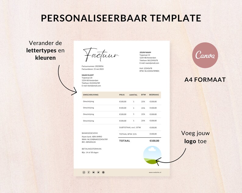 Factuur Template Canva Dutch Invoice Template for Creators Creatives ...