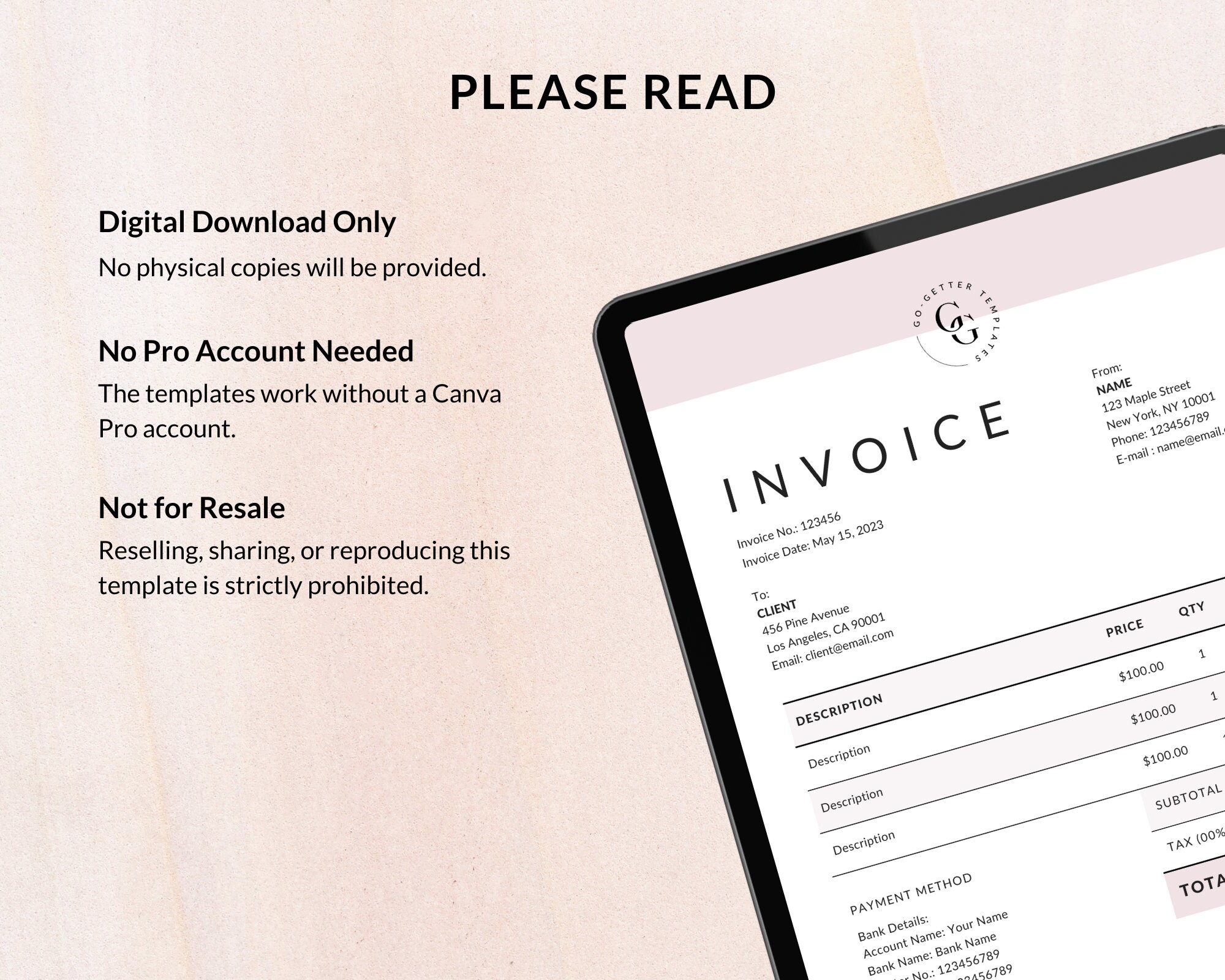 Easy Invoice Template Canva UGC Creator Invoice General Contractor ...