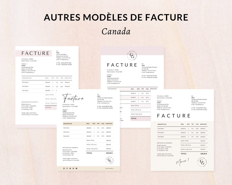 Modèle De Facture Canva French Creator Invoice Template Canada UGC ...