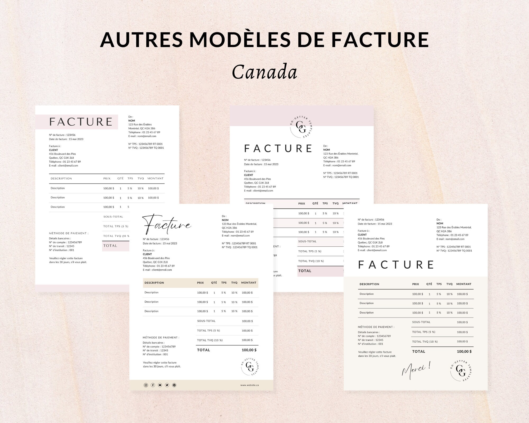 Modèle De Facture Canva French Creator Invoice Template Canada UGC ...