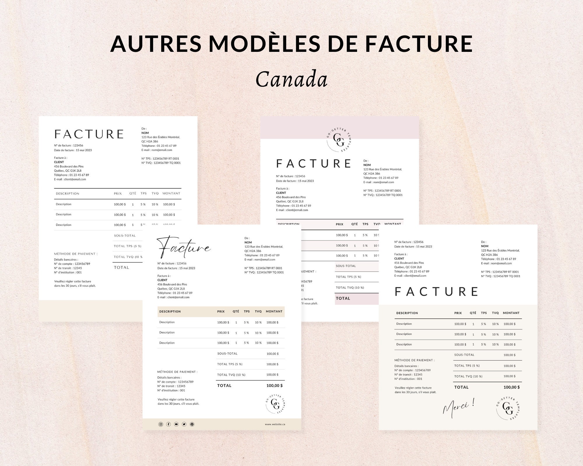 Modèle De Facture Canva French Creator Invoice Template Canada UGC ...