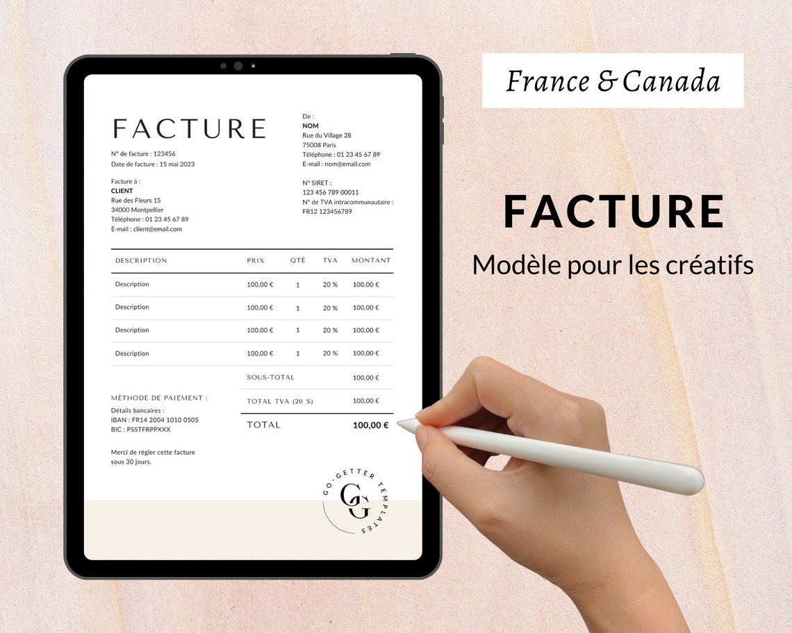 Modèle De Facture Canva French Creator Invoice Template Canada UGC ...