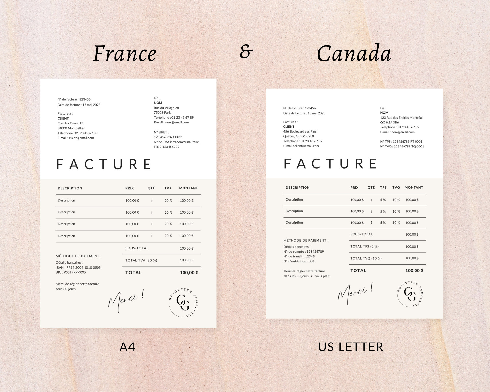 Modèle De Facture Canva French Creator Invoice Template Canada UGC ...