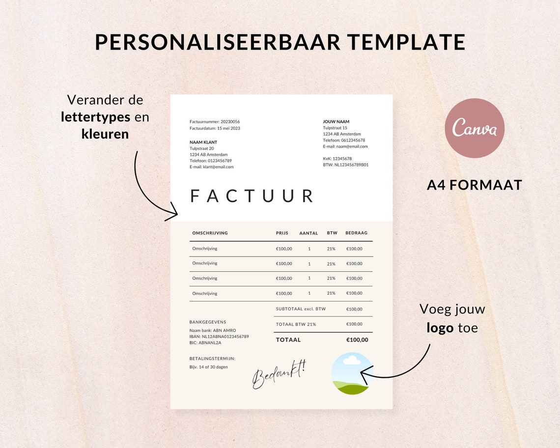 Factuur Template Canva Dutch Invoice Template for Creators Creatives ...