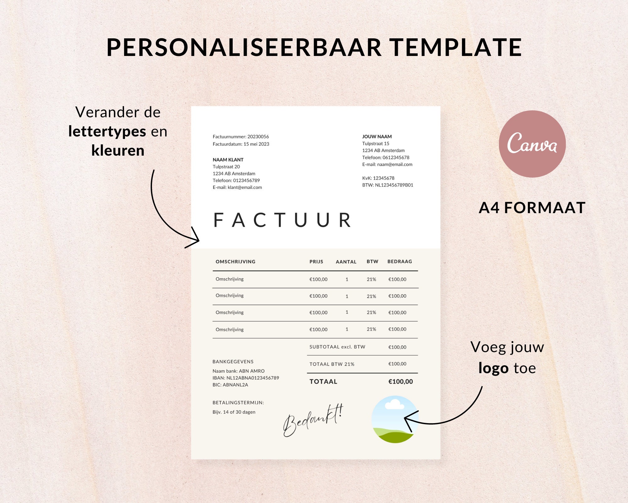 Factuur Template Canva Dutch Invoice Template for Creators Creatives ...