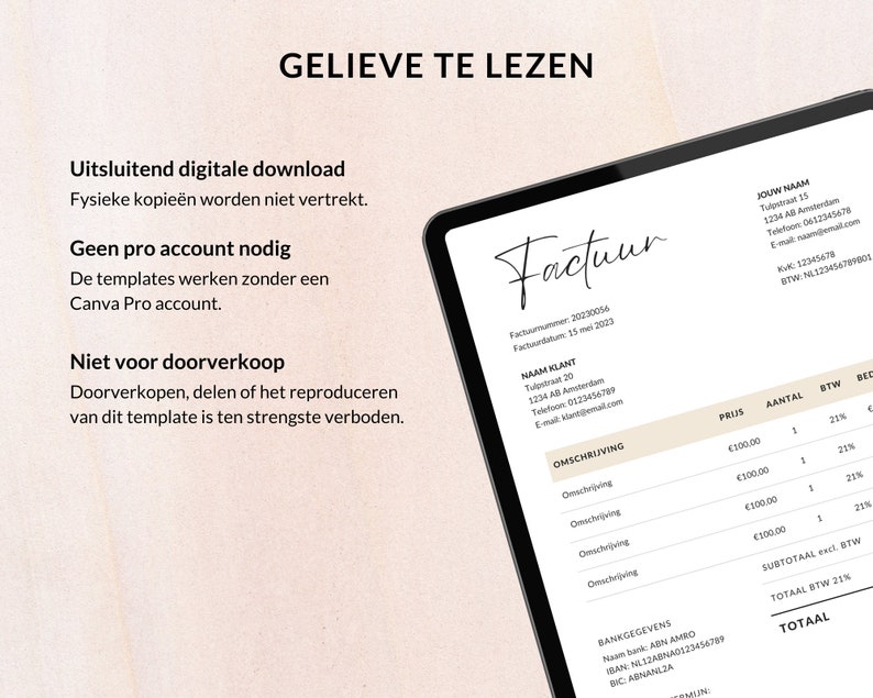 Factuur Template Canva Dutch Invoice Template for Creators Creatives ...