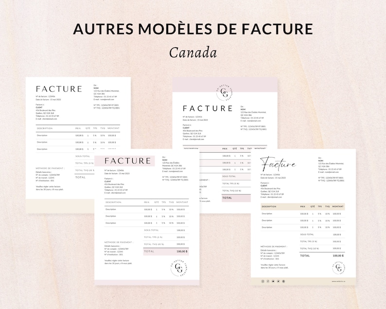 Modèle De Facture Canva French Creator Invoice Template Canada UGC ...