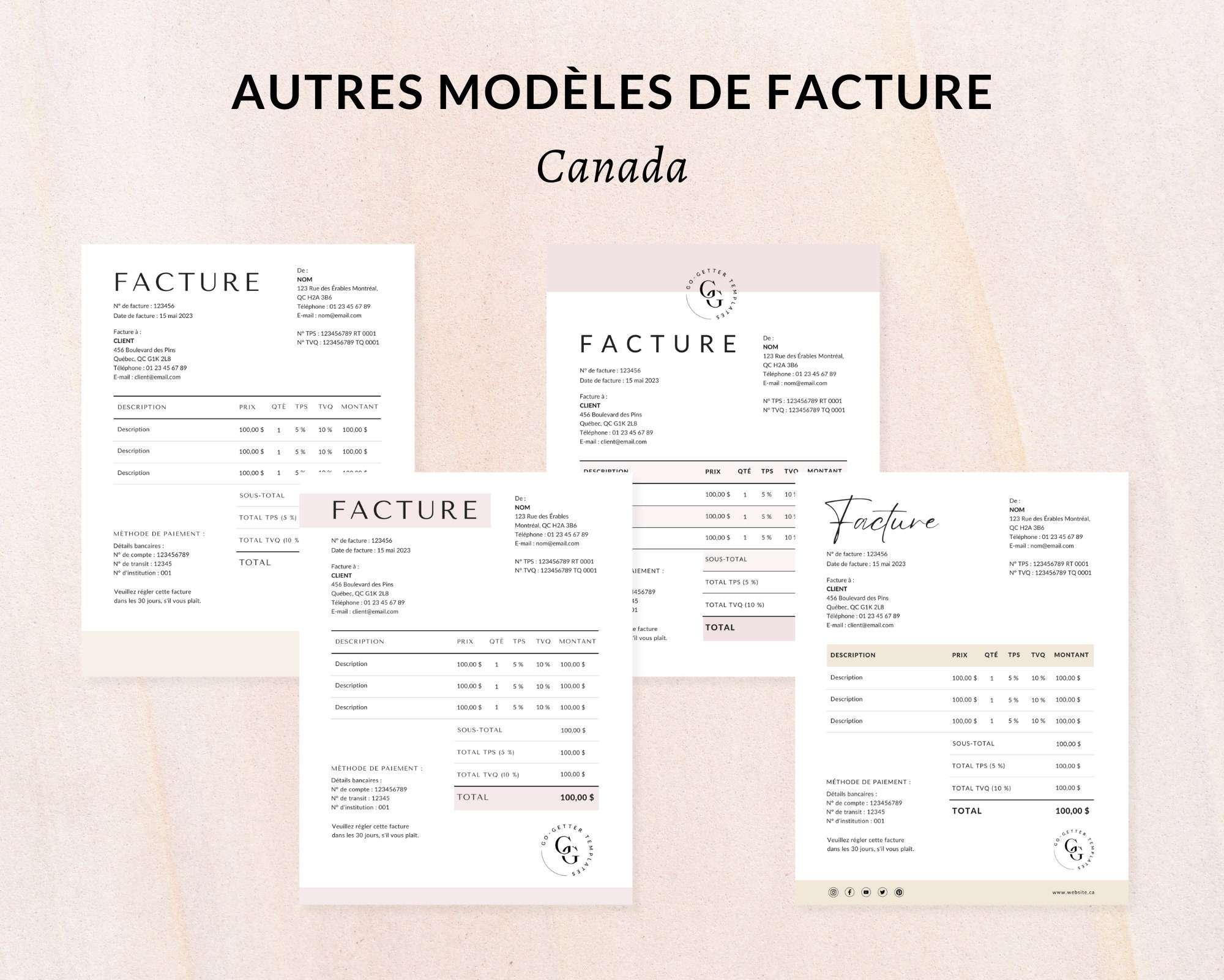 Modèle De Facture Canva French Creator Invoice Template Canada UGC ...