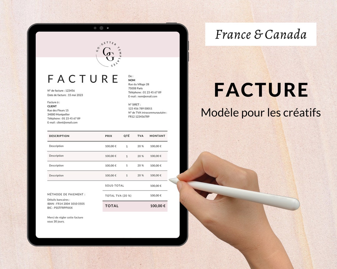 Modèle De Facture Canva French Creator Invoice Template Canada UGC ...