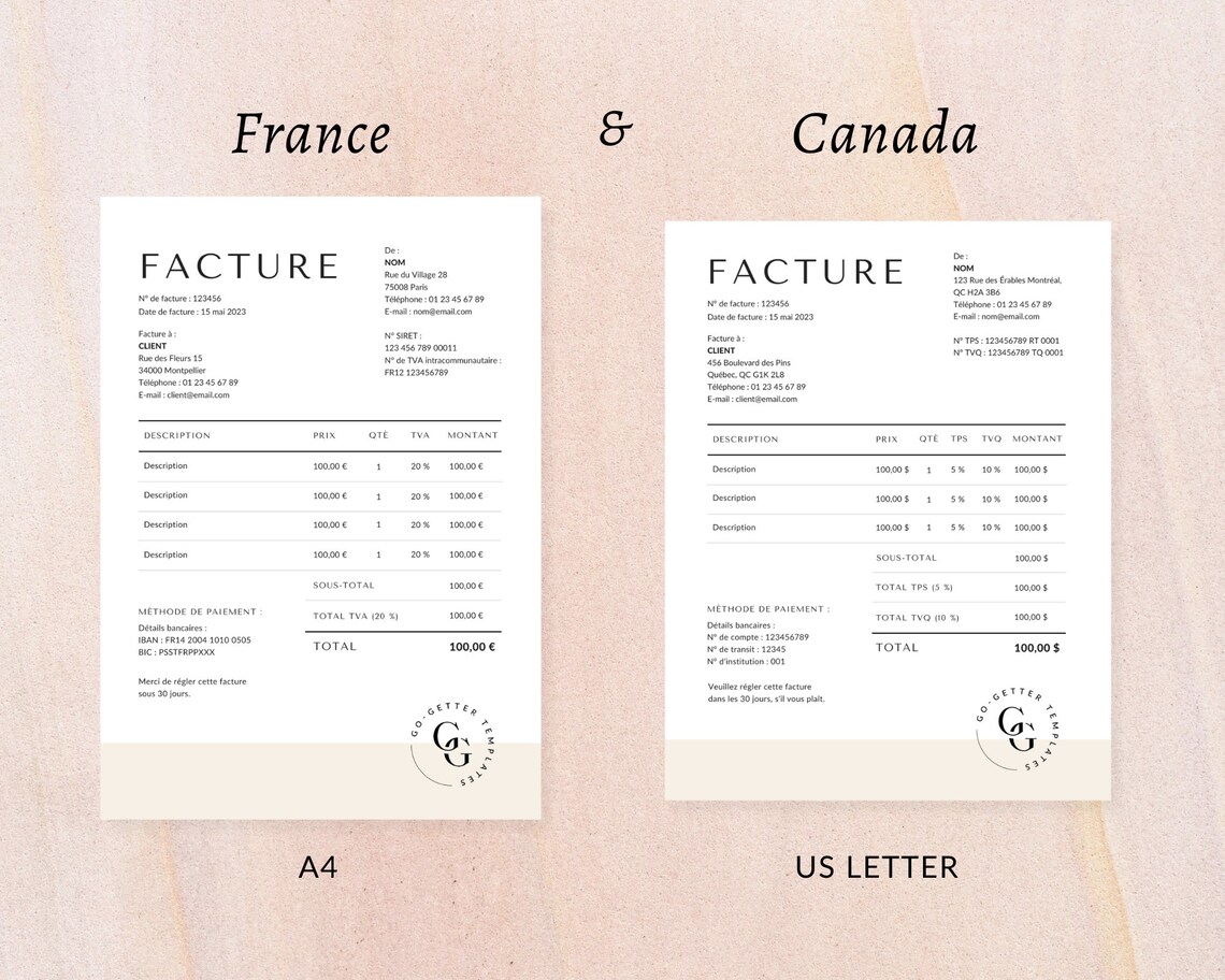 Modèle De Facture Canva French Creator Invoice Template Canada UGC ...