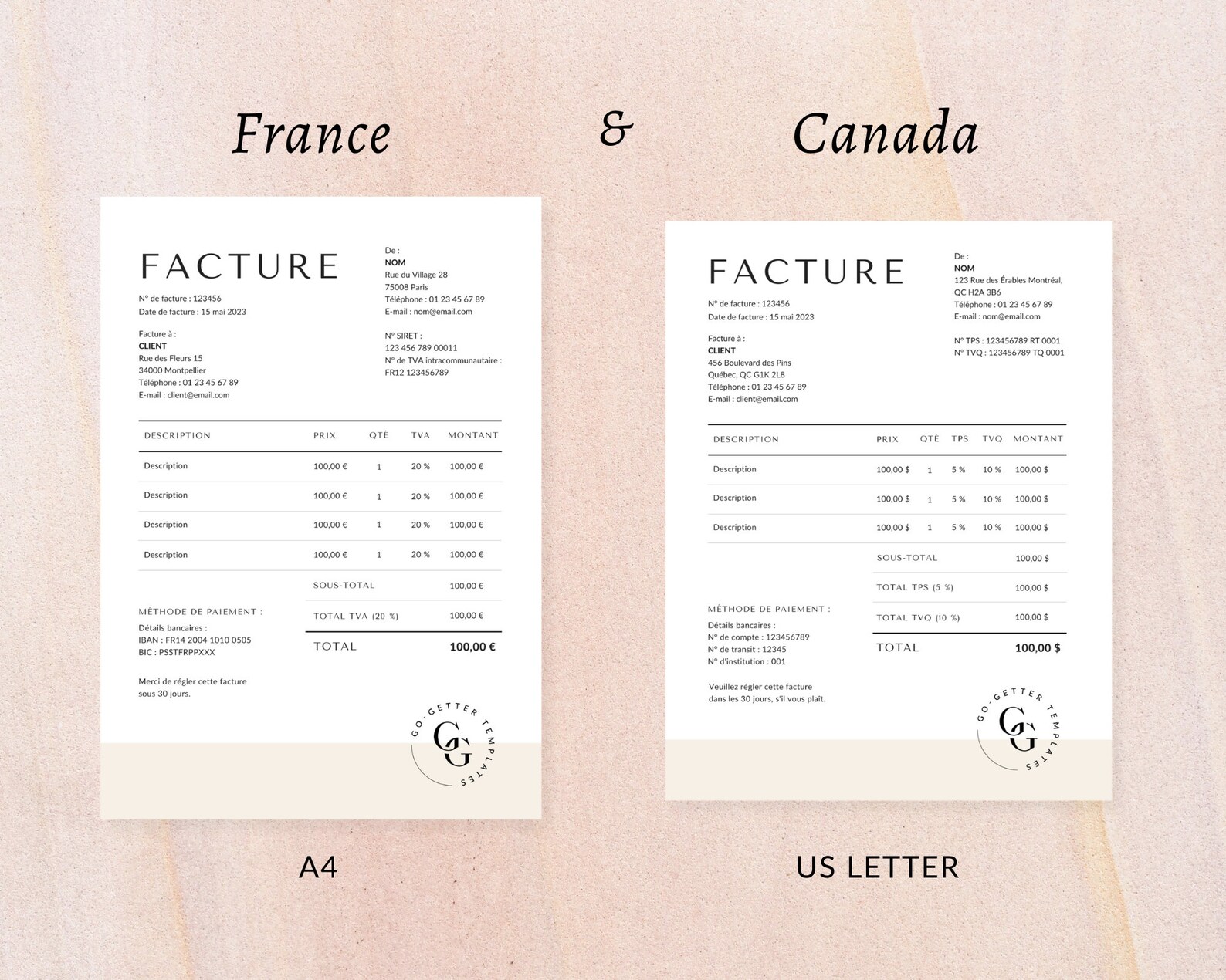 Modèle De Facture Canva French Creator Invoice Template Canada UGC ...