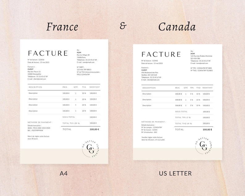 Modèle De Facture Canva French Creator Invoice Template - Etsy
