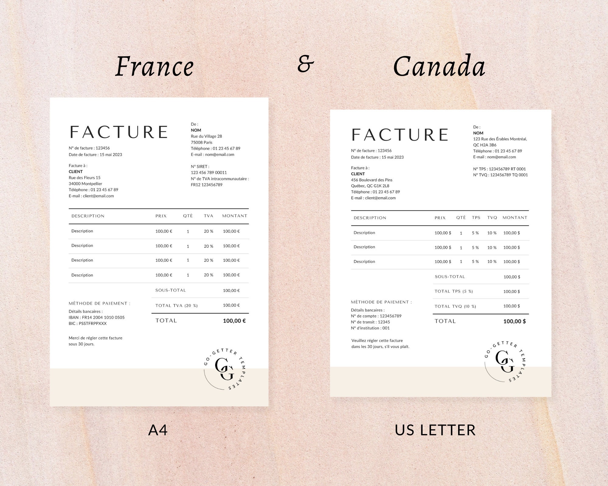 Modèle De Facture Canva French Creator Invoice Template Canada UGC ...