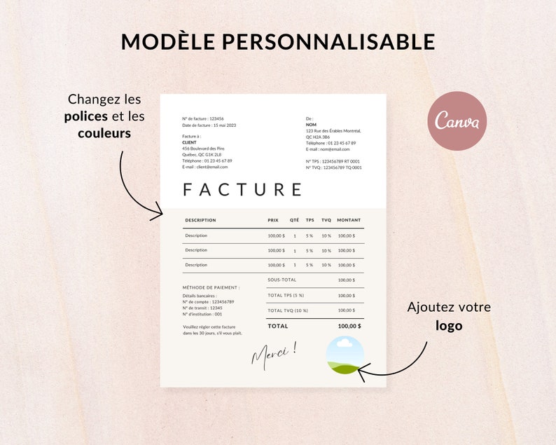 Modèle De Facture Canva French Creator Invoice Template Canada UGC ...