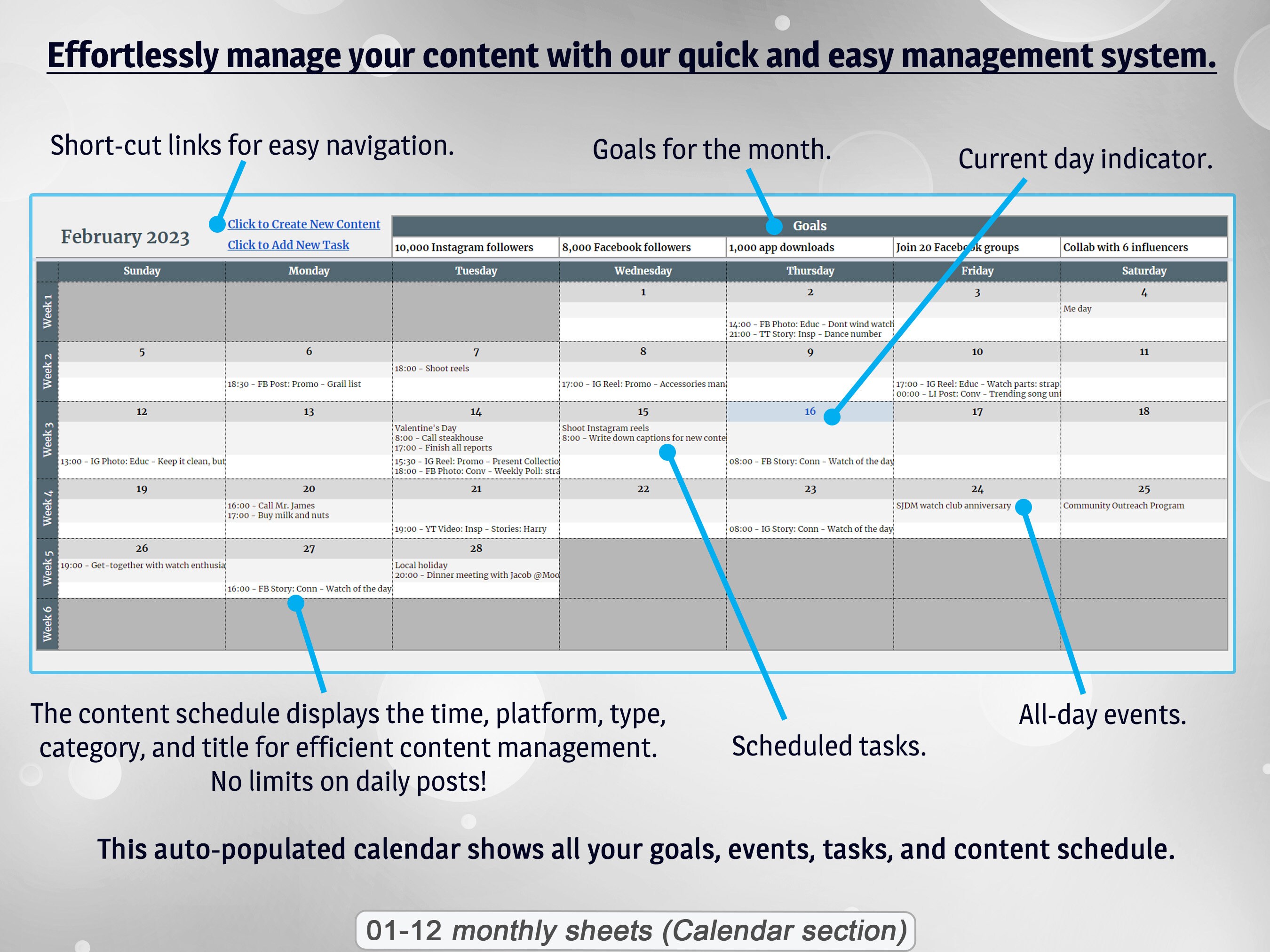Yearly Social Media Content Planner Calendar for Social Media Managers ...