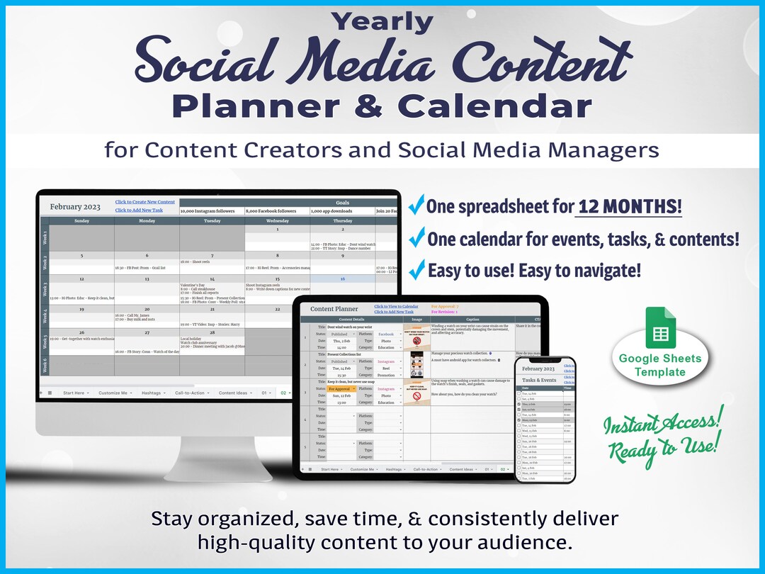 Yearly Social Media Content Planner Calendar for Social Media Managers ...
