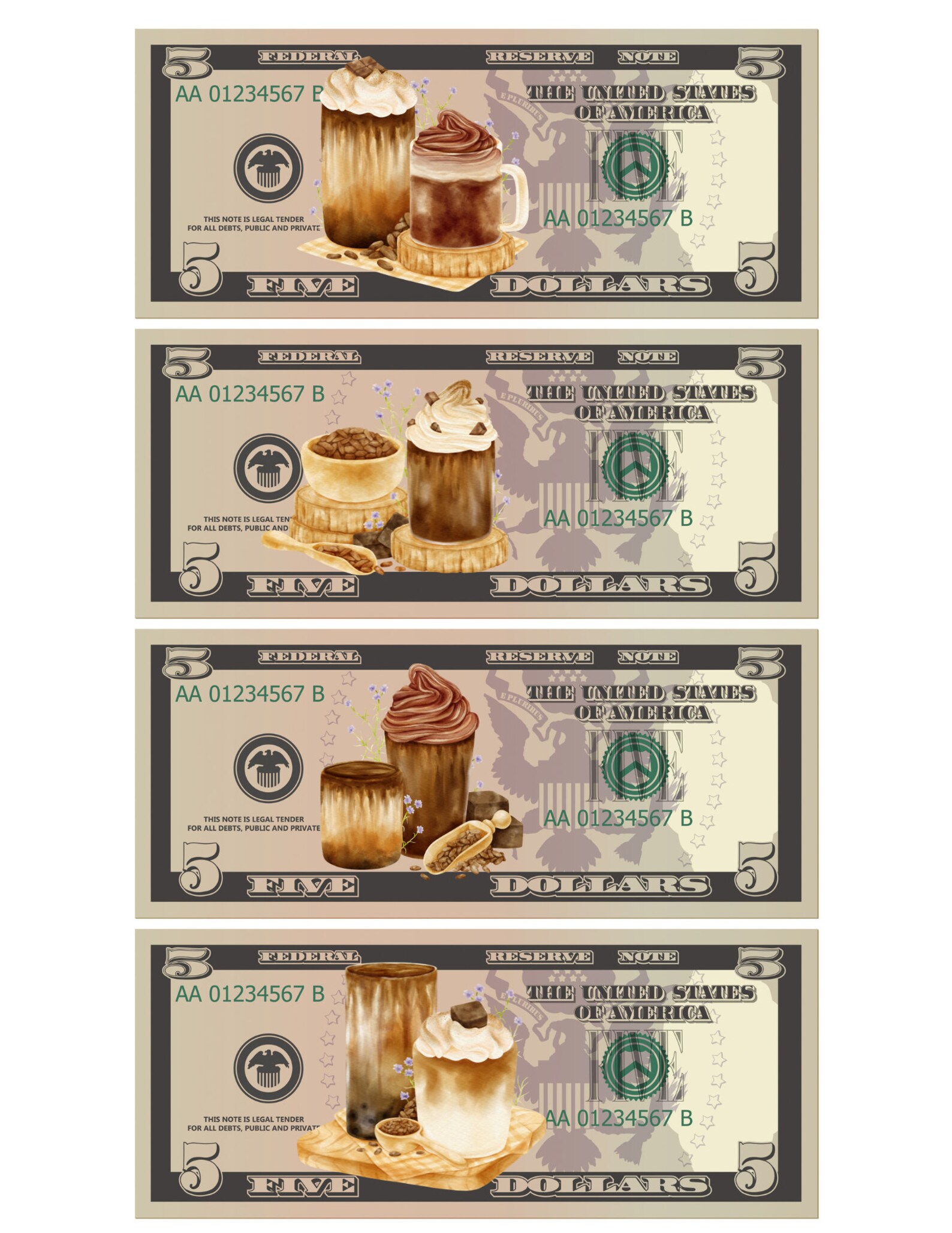 Coffee Prop Money - 1, 5, 10, 20, 50, 100 Bills - Etsy