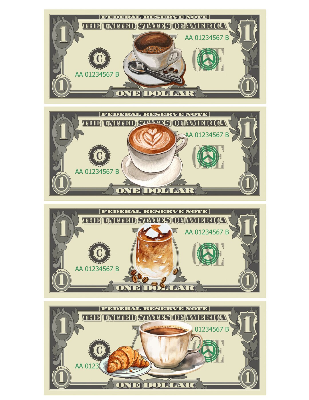Coffee Prop Money - 1, 5, 10, 20, 50, 100 Bills - Etsy