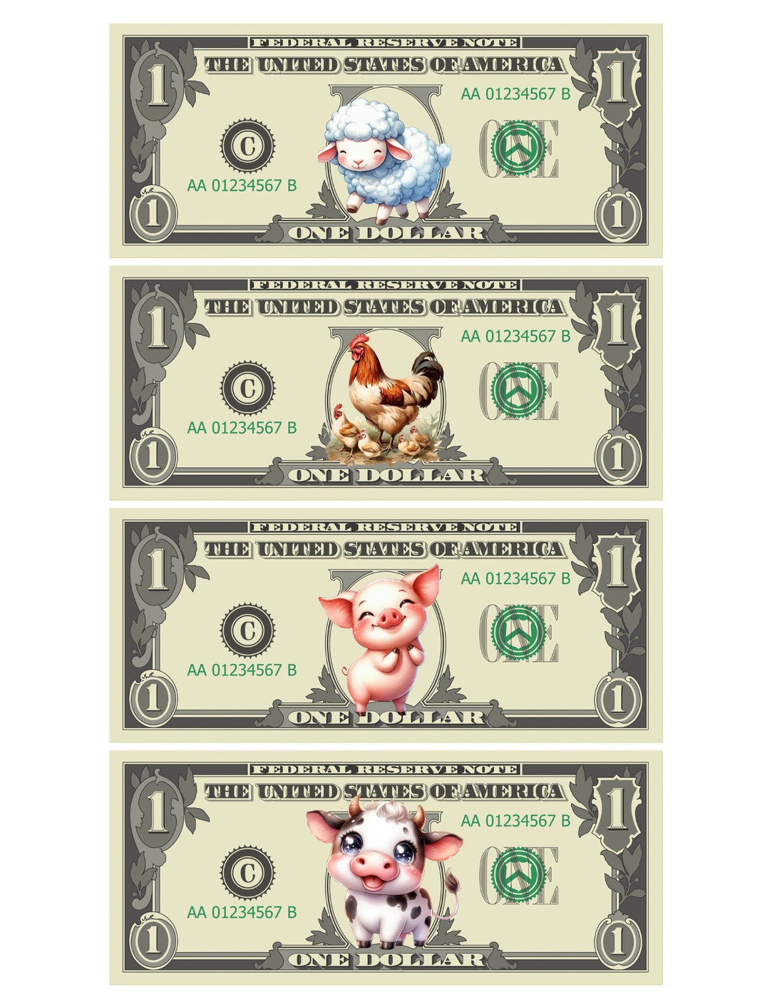 Farm Prop Money - 1, 5, 10, 20, 50 Bills - Etsy