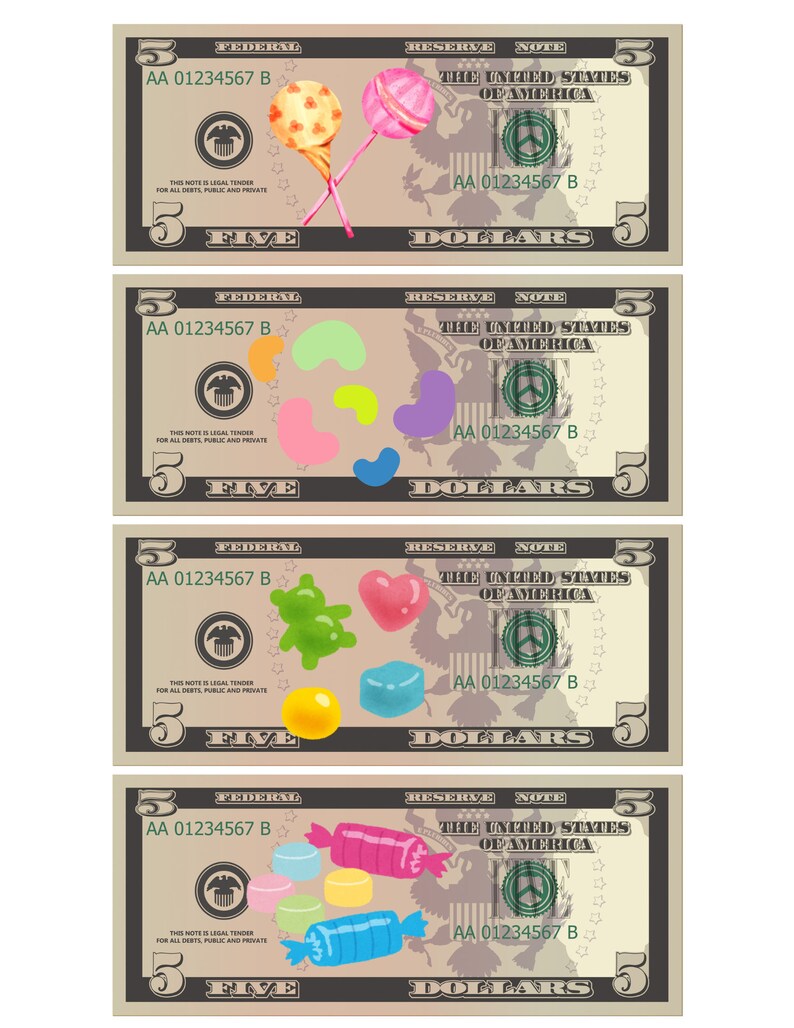 Candy Prop Money - 1, 2, 5, 10, 20, 50, 100 Bills - Etsy