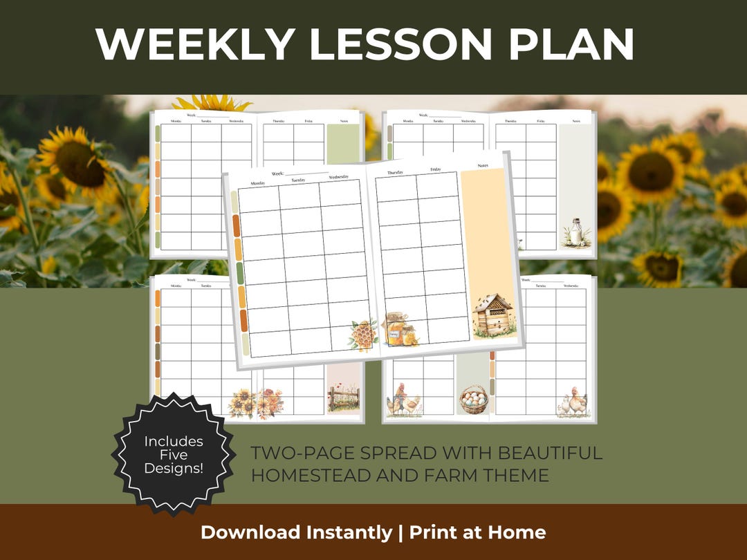 Weekly Lesson Plan Bundle, Printable Homeschool Planner Pages, Farm and ...