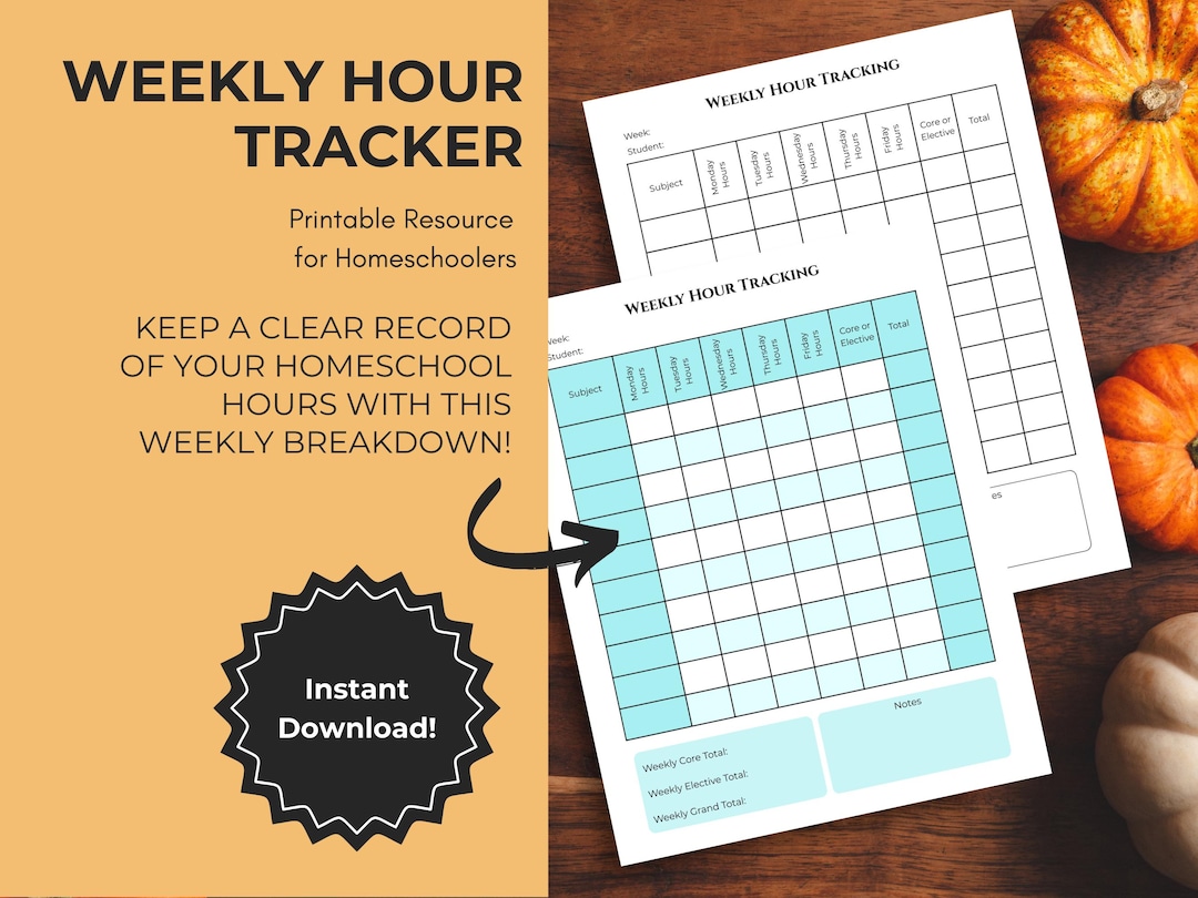 Hour Tracking Homeschool Planner Page, Weekly Record Keeping Printable ...