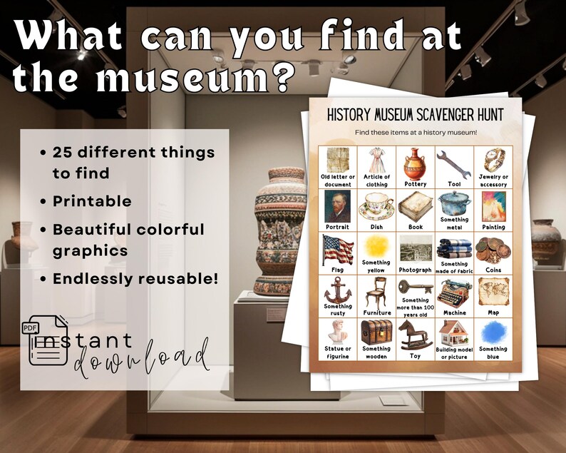 History Museum Scavenger Hunt, Printable Educational Activity for Kids ...