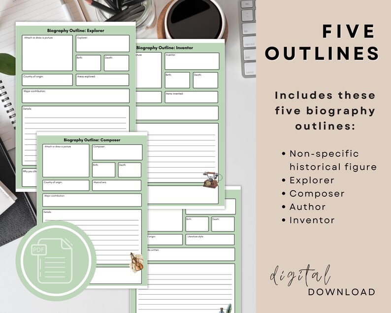 Biography Worksheet Printable Outline, Instant Download History ...