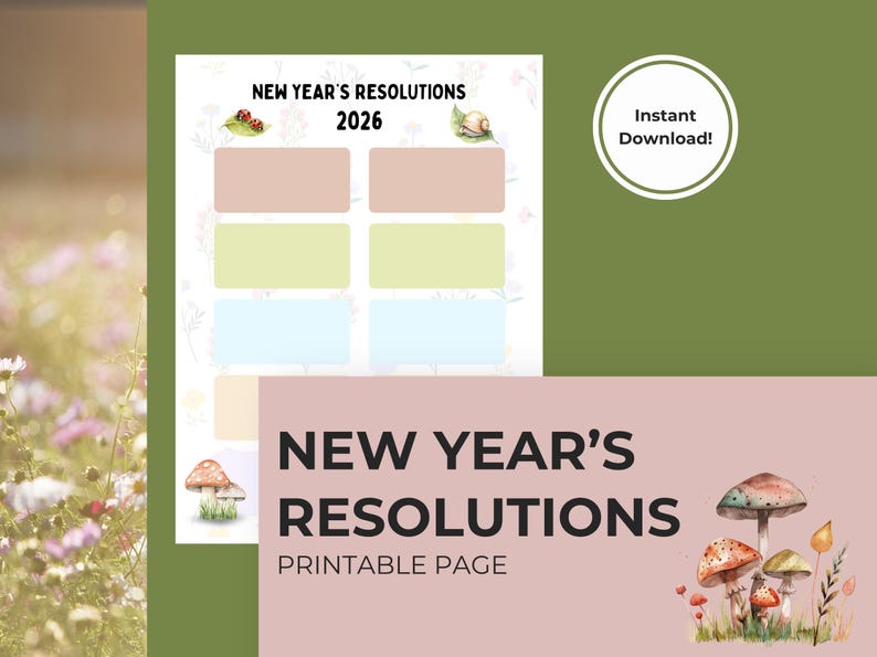 New Year's Resolutions Printable, 2026 Year Goals Tracker, Cottagecore ...