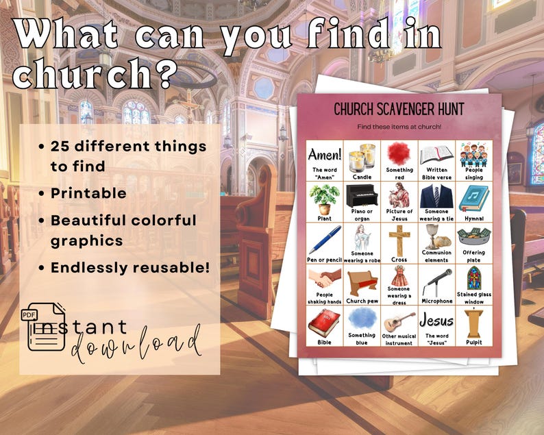 Church Scavenger Hunt, Printable Busy Activity for Kids (PDF Download ...