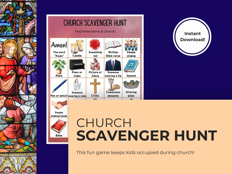 Church Scavenger Hunt, Printable Busy Activity for Kids (PDF Download ...