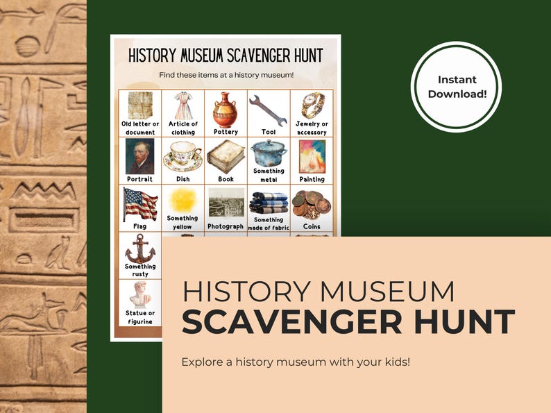 History Museum Scavenger Hunt, Printable Educational Activity for Kids ...