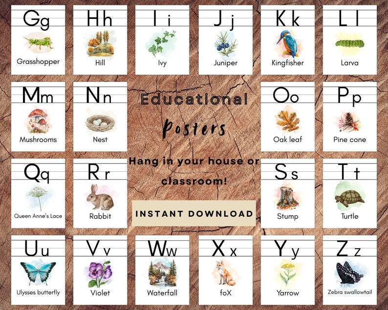 Nature ABC Poster Set, Printable Alphabet Signs for Classroom or ...