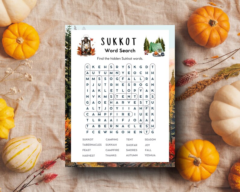 Sukkot Word Search Puzzle: Feast of Tabernacles Fall Holiday Activity ...