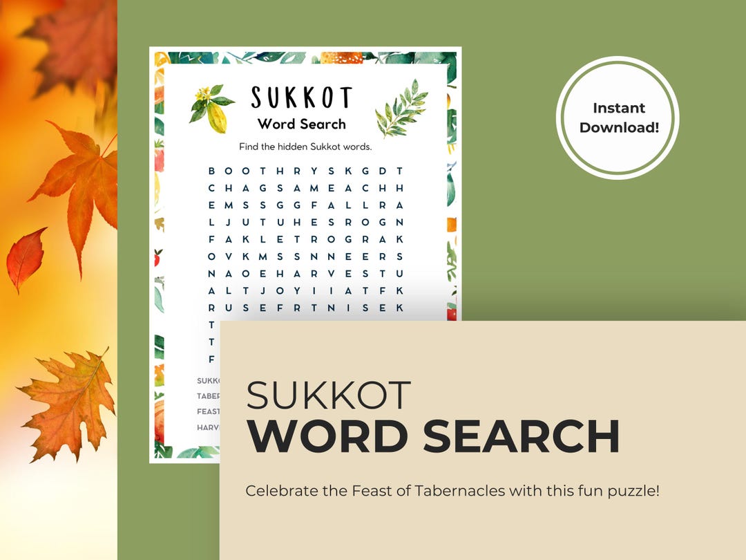 Sukkot Word Search Puzzle: Printable Feast of Tabernacles Game; Jewish ...