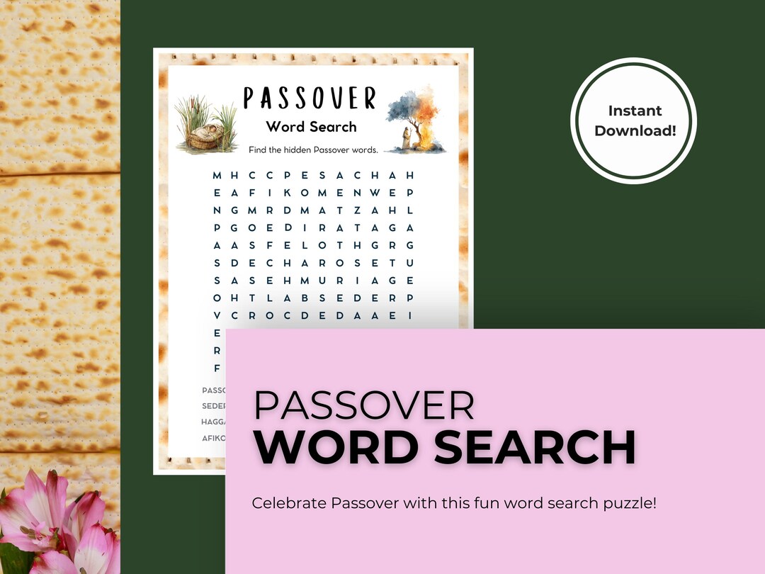 Passover Word Search Puzzle: Printable Jewish Holiday Game; Pesach Kids ...
