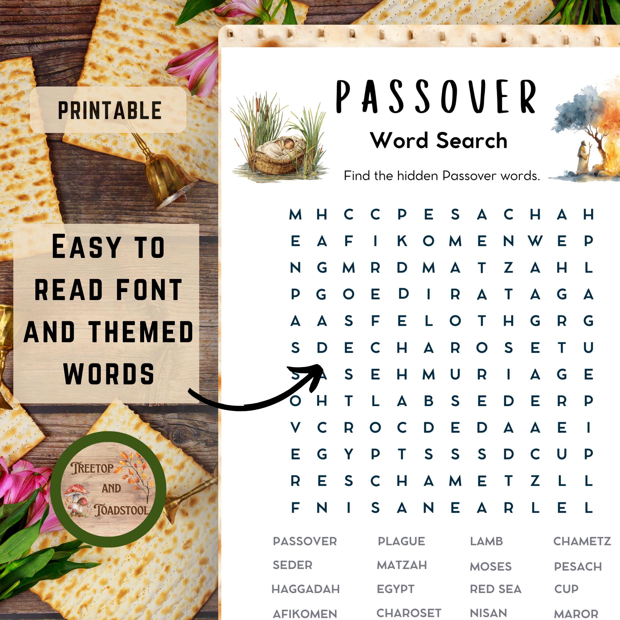 Passover Word Search Puzzle: Printable Jewish Holiday Game; Pesach Kids ...
