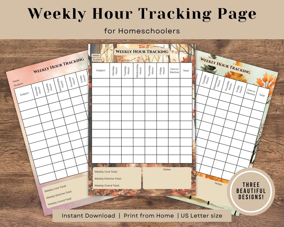 Hour Tracking Weekly Homeschool Planner Page, Instant Download ...
