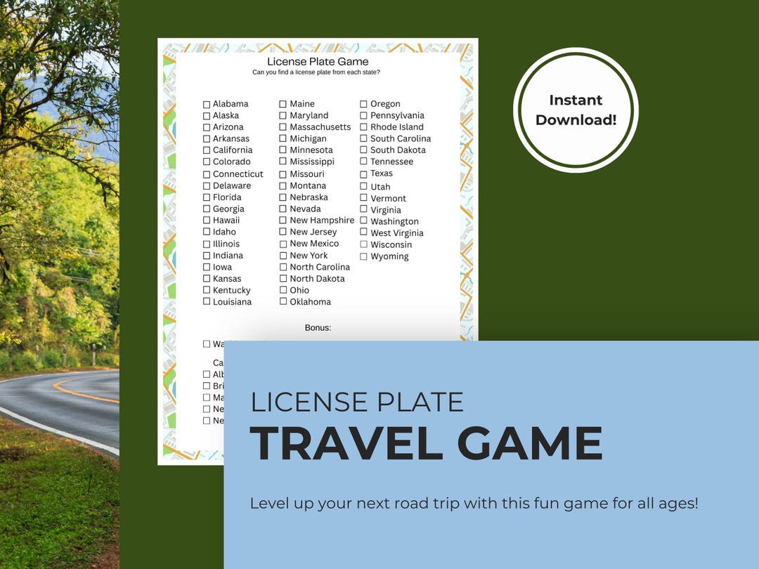 License Plate Travel Game : Printable Road Trip Activity (instant ...