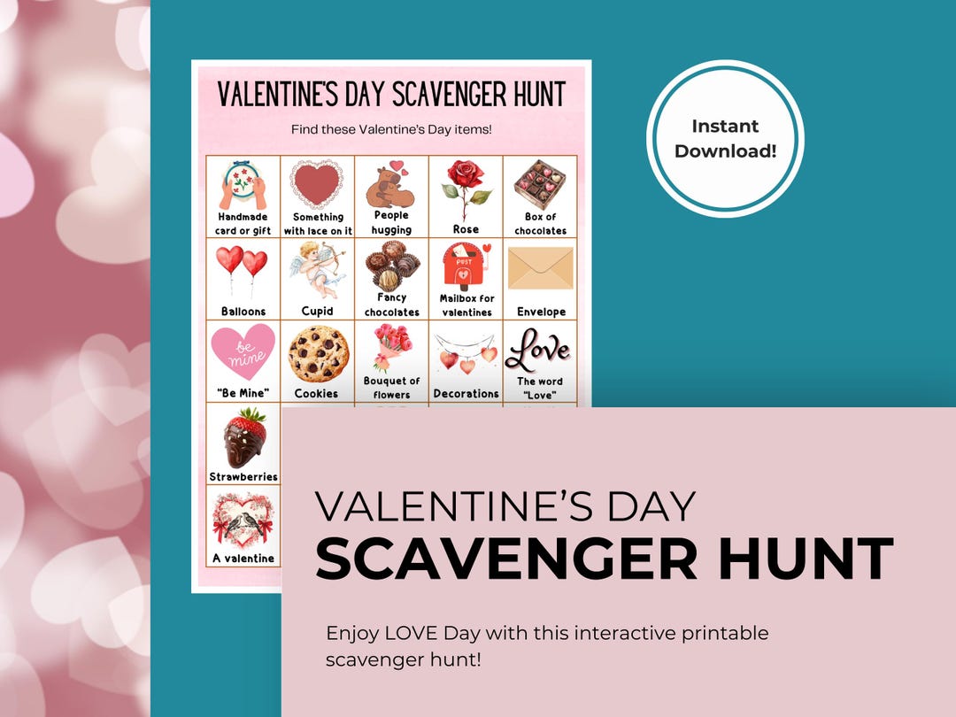 Valentine's Day Scavenger Hunt; Printable February Winter Holiday ...